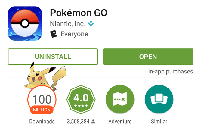 Pokémon GO passes 100 million Play Store downloads in just a month