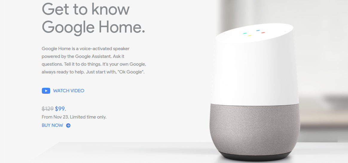 Google Home will be $99 starting November 23 for a limited time