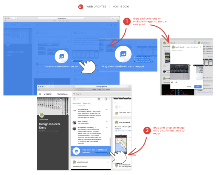 Image drag-and-drop now works on the new Google+ web interface