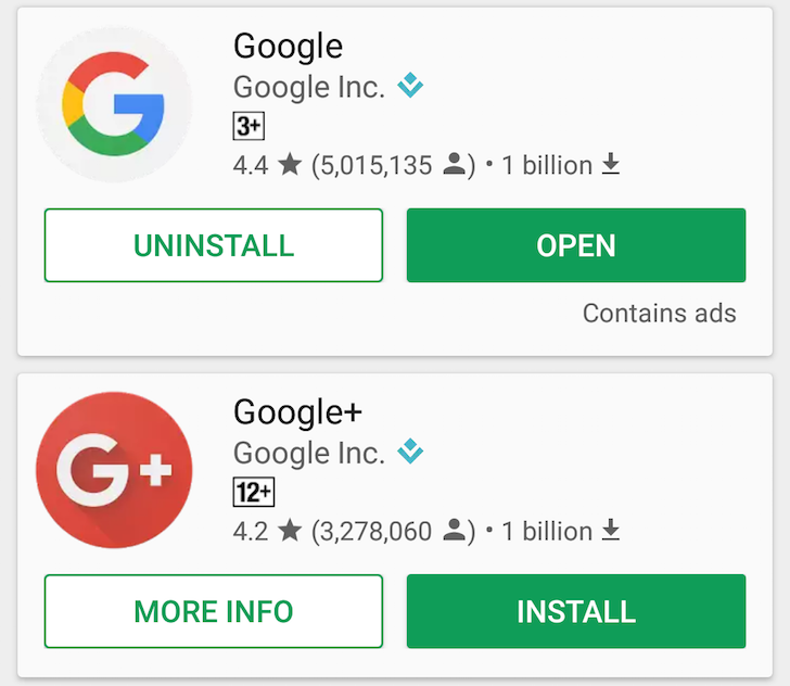 Another Play Store results layout shows up, this time with expanded cards