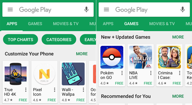 Another Play Store UI experiment appears, this time with separated ...