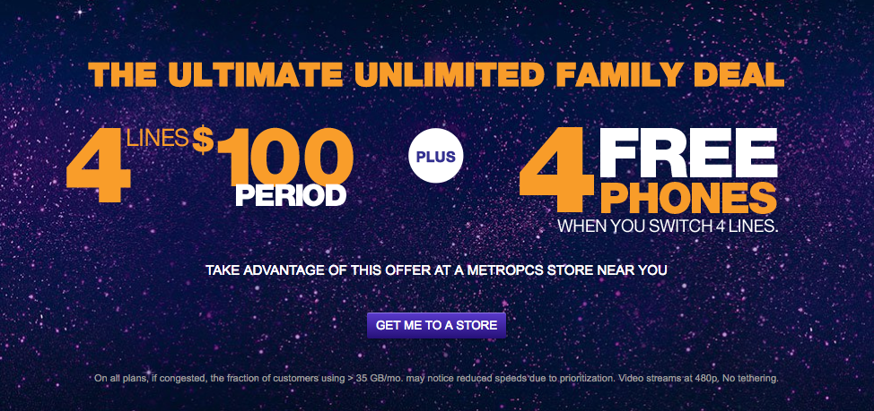 MetroPCS is offering four lines with unlimited LTE for just $100 with a ...