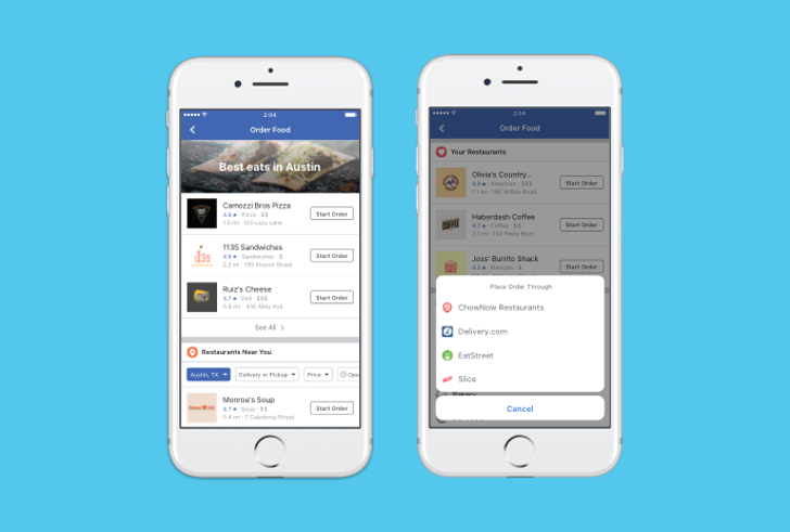 Facebook now lets you order food through the app or website
