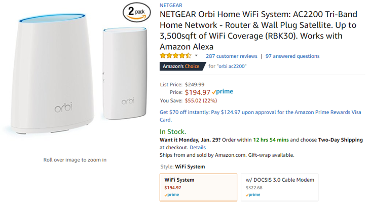 [Deal Alert] Netgear Orbi mesh router with wall satellite is $194 ($55 ...