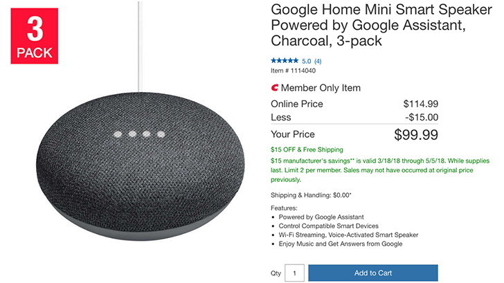 [Deal Alert] Google Home Mini 3-pack is $100 ($15 off) at Costco