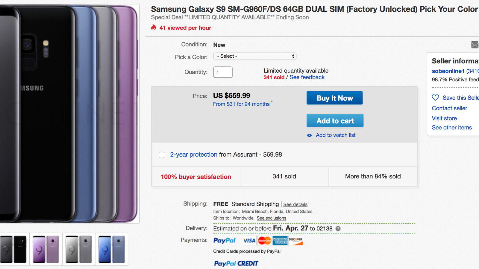 [Deal Alert] Dual-SIM Samsung Galaxy S9 $659.99 (SM-G960F/DS) on eBay