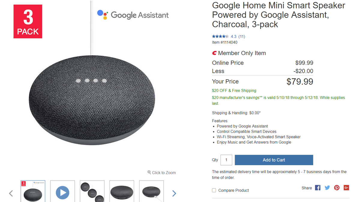 [Deal Alert] Google Home Mini 3-pack only $80 at Costco ($20 off)