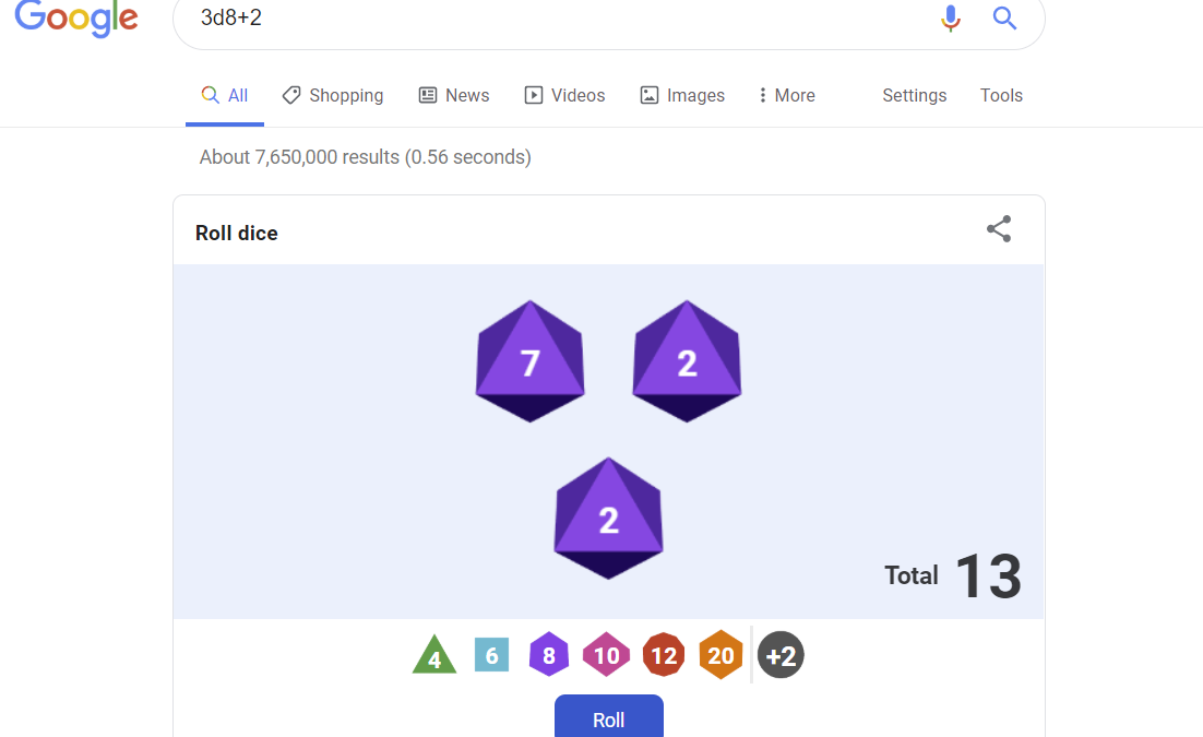 Roll for initiative: Google Search simulates more types of dice for ...