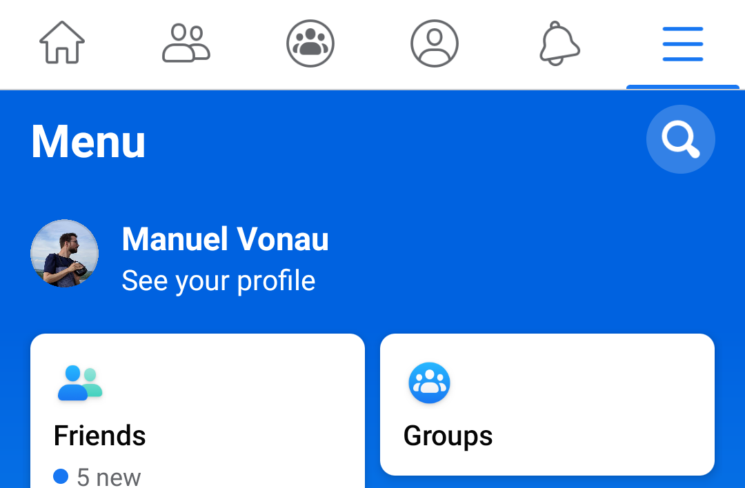 The Facebook app has a new, very blue menu