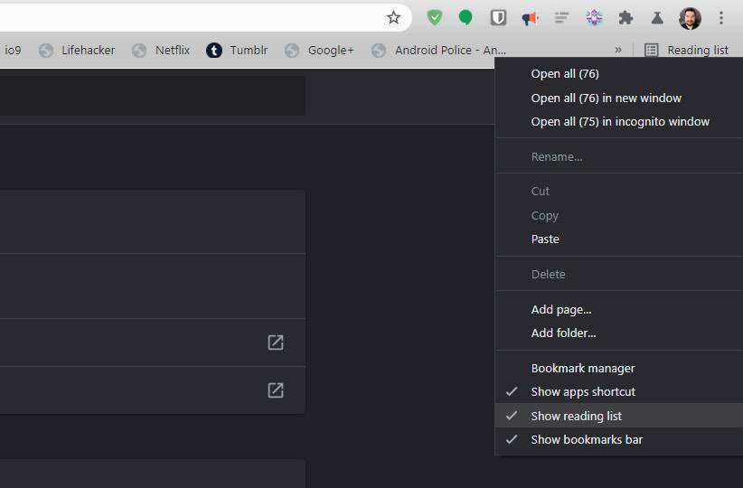 You can now quickly hide the reading list from Chrome's bookmarks bar