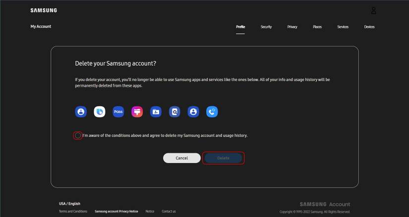 How to delete your Samsung account