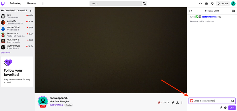 How to make someone a mod on Twitch