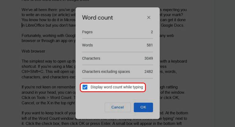 Google Docs: How to check your word count