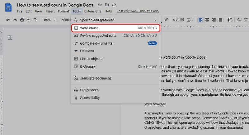 Google Docs: How to check your word count