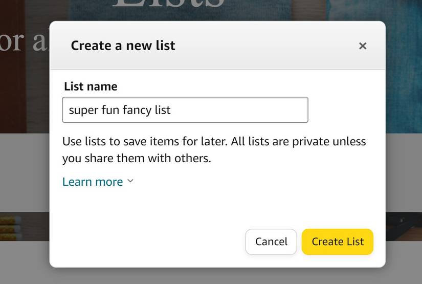 How to create an Amazon wish list