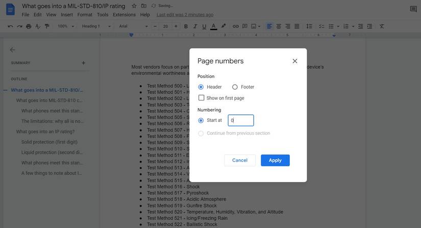 Google Docs: How to add page numbers to your document