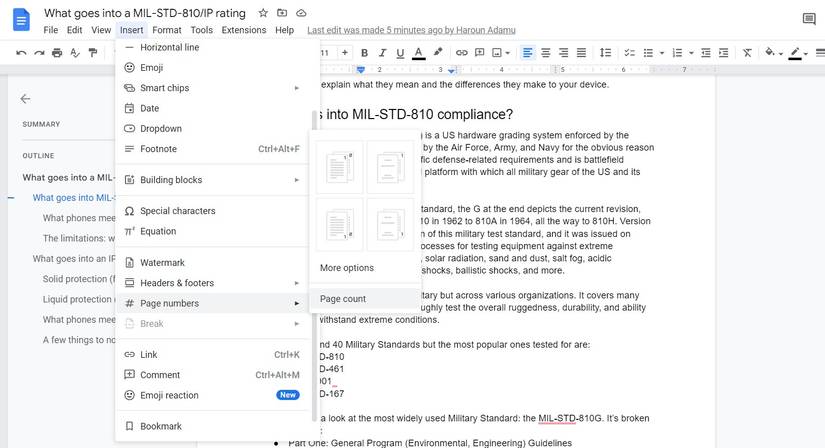 Google Docs: How to add page numbers to your document