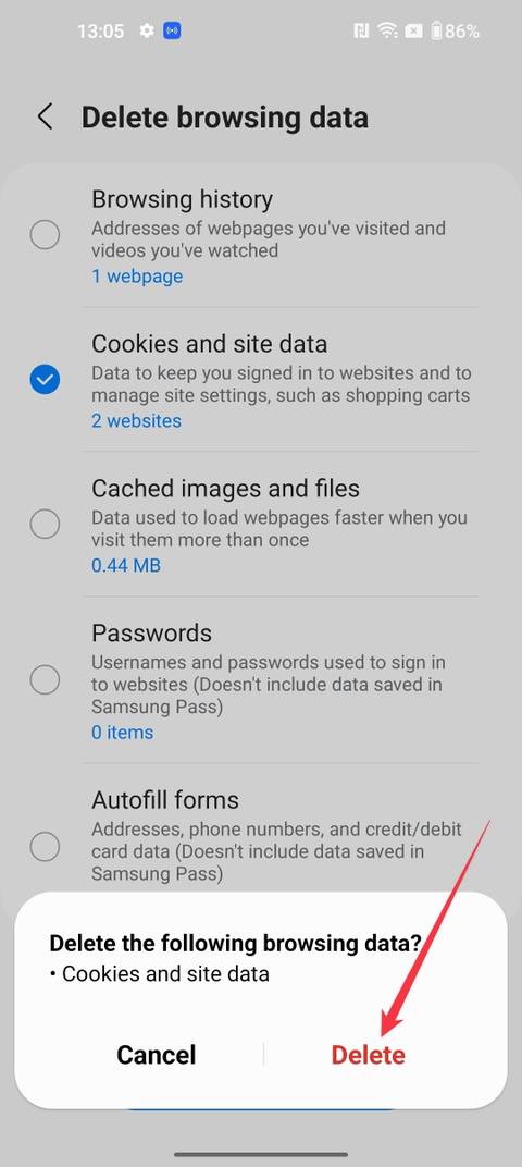 How to delete cookies on Android