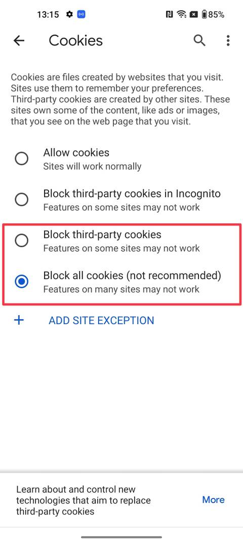 How to delete cookies on Android