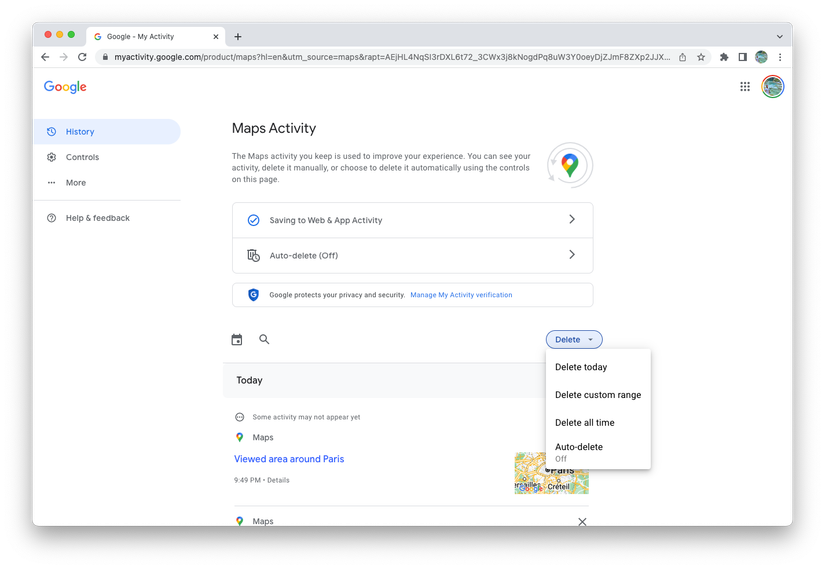 Google Maps: How to delete your history