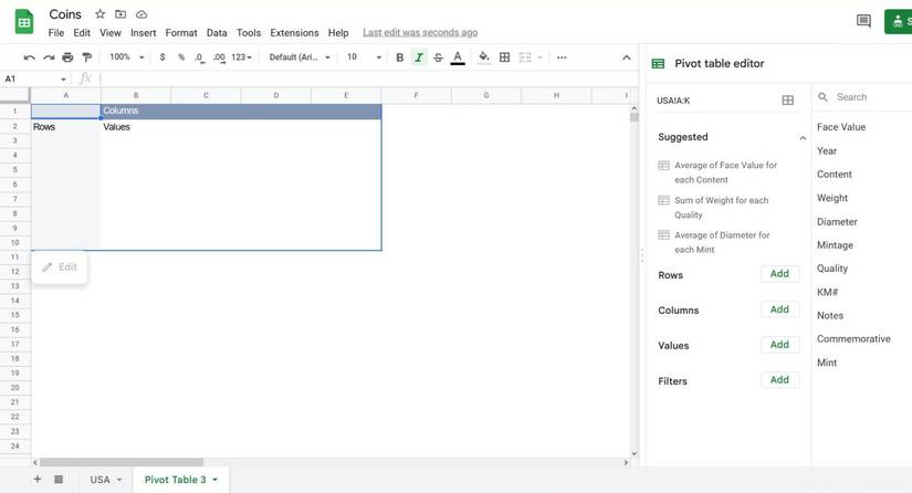 How to create a pivot table in Google Sheets