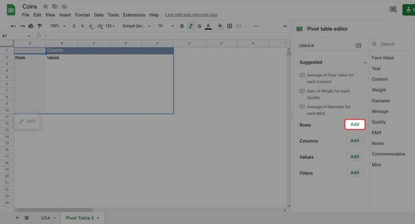 How to create a pivot table in Google Sheets
