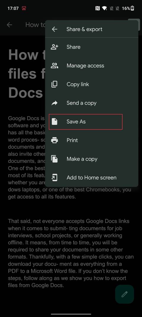 Google Docs: How to export files