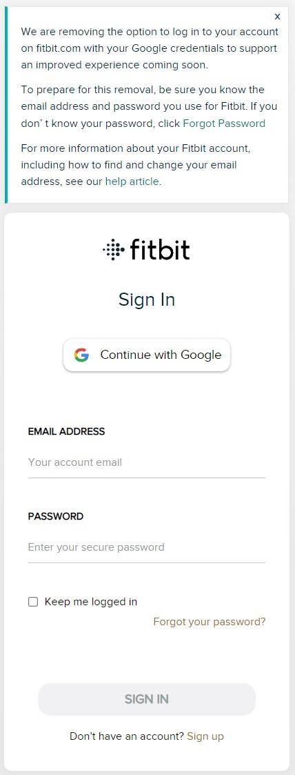 Fitbit's website will ditch the 'Sign in with Google' button soon
