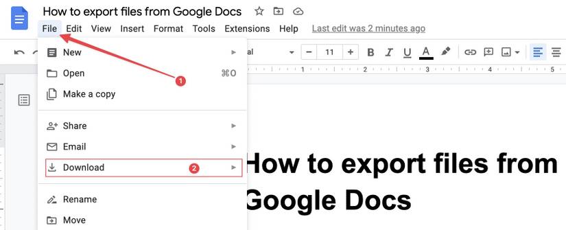 Google Docs: How to export files