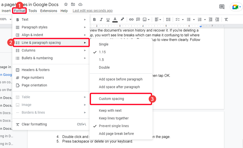How to delete pages in Google Docs