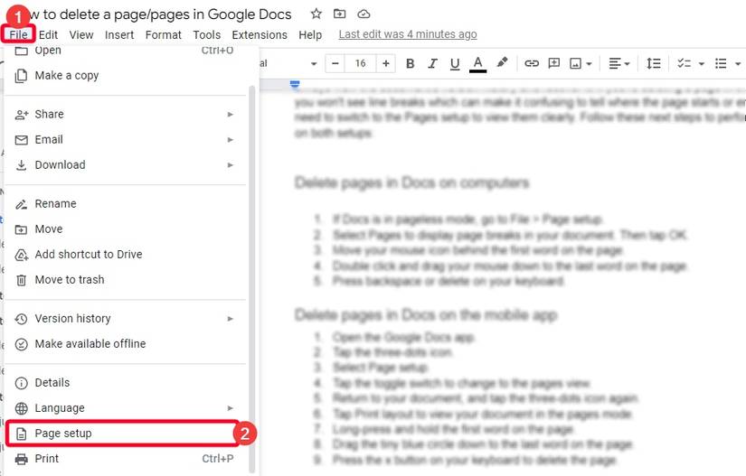How to delete pages in Google Docs
