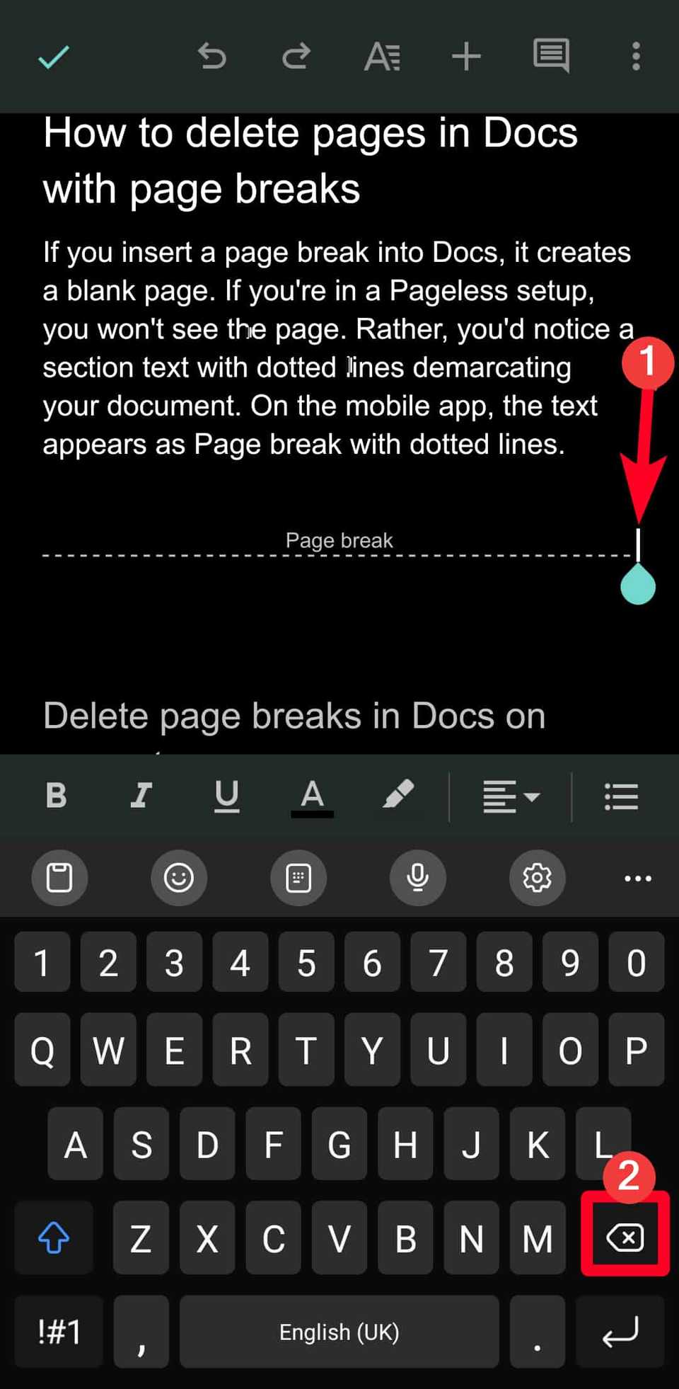 How to delete pages in Google Docs
