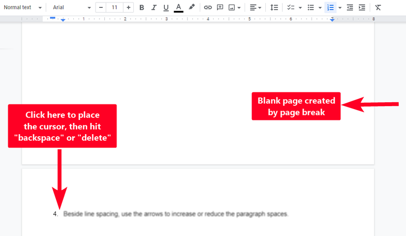How to delete pages in Google Docs