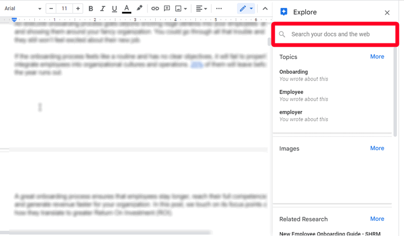 Google Docs: How to use the Explore too for research