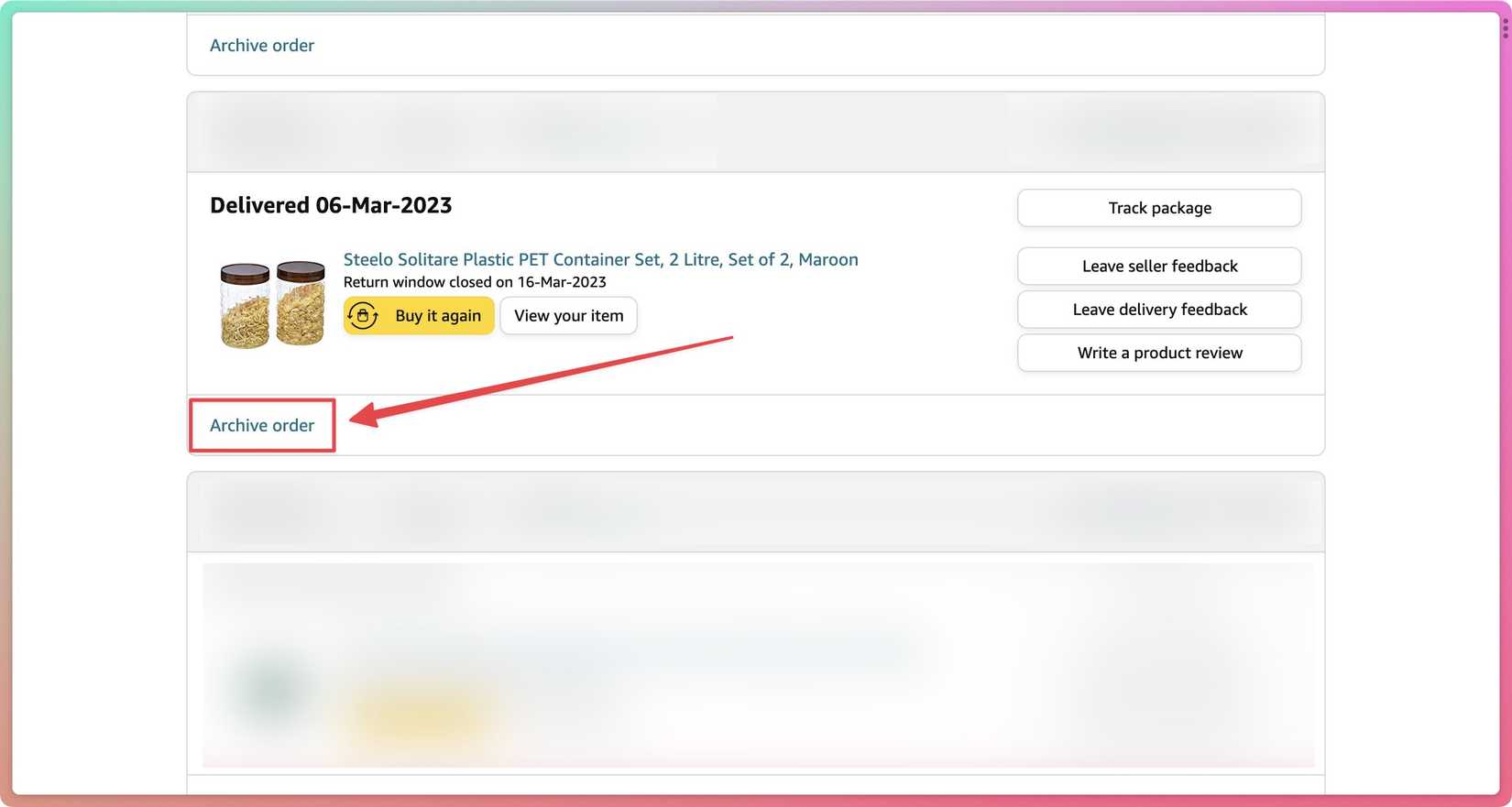 Amazon: How to find and archive old orders