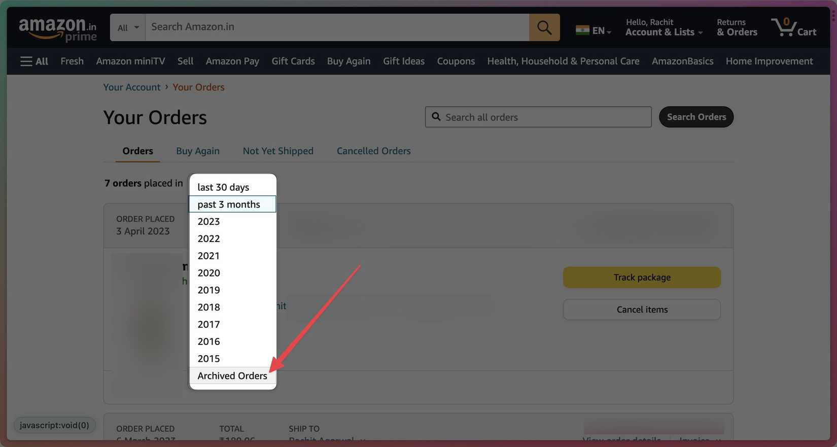 Amazon: How to find and archive old orders