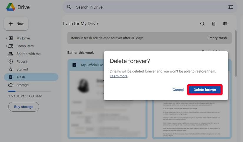 How to delete and restore files in Google Drive