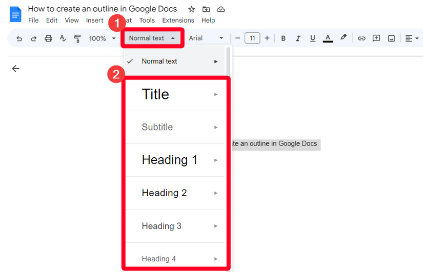 Google Docs: How to create an outline