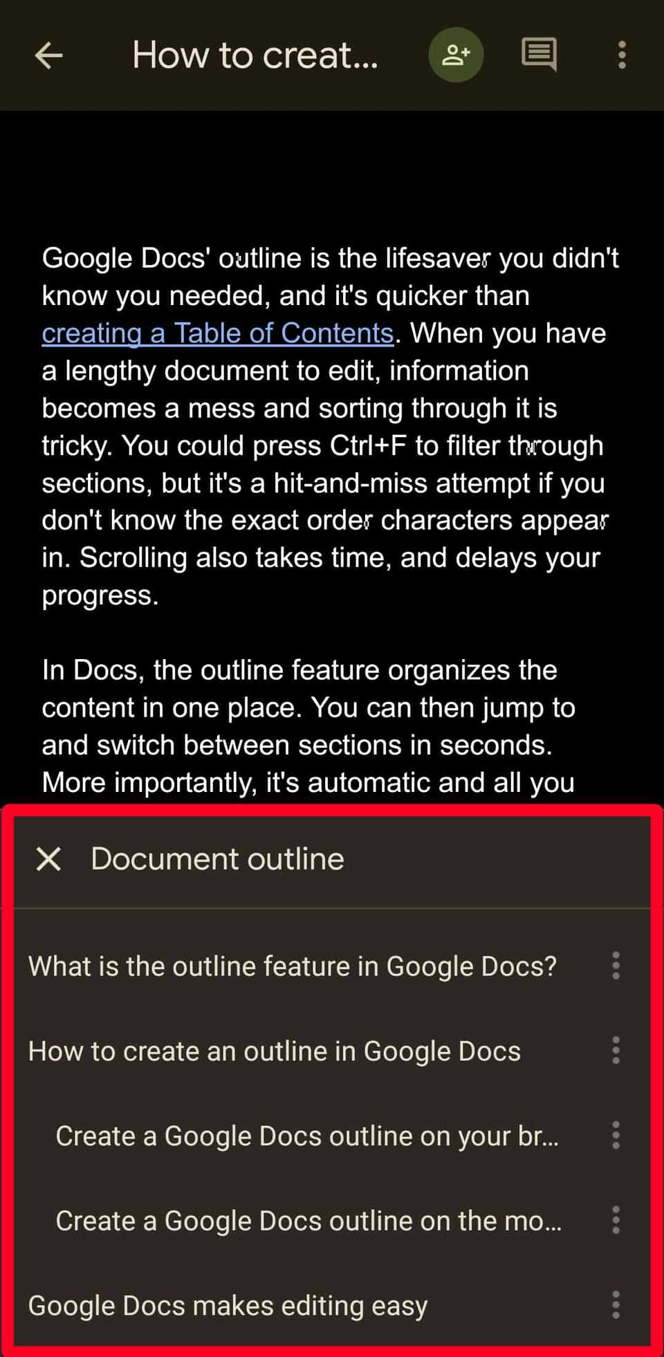 Google Docs: How to create an outline