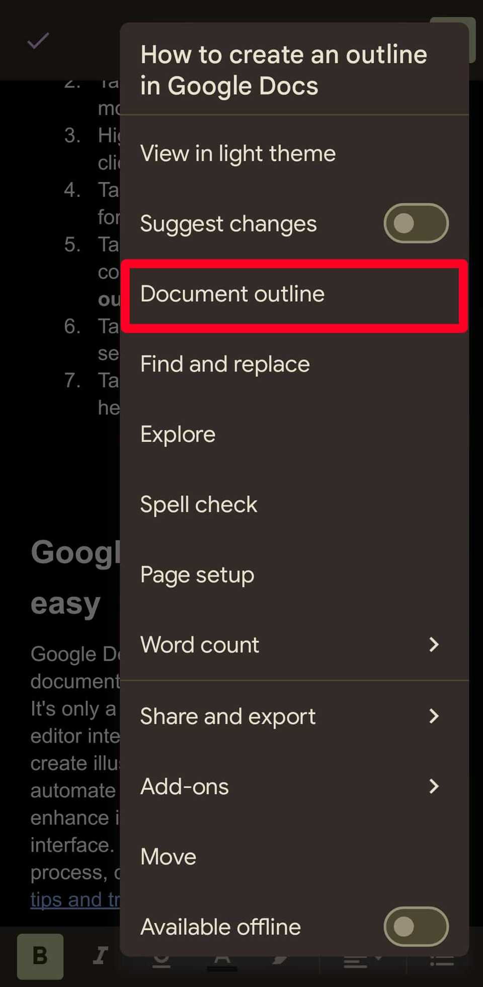 Google Docs: How to create an outline