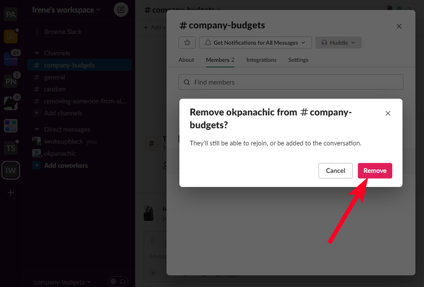 How to remove someone from a Slack channel or account