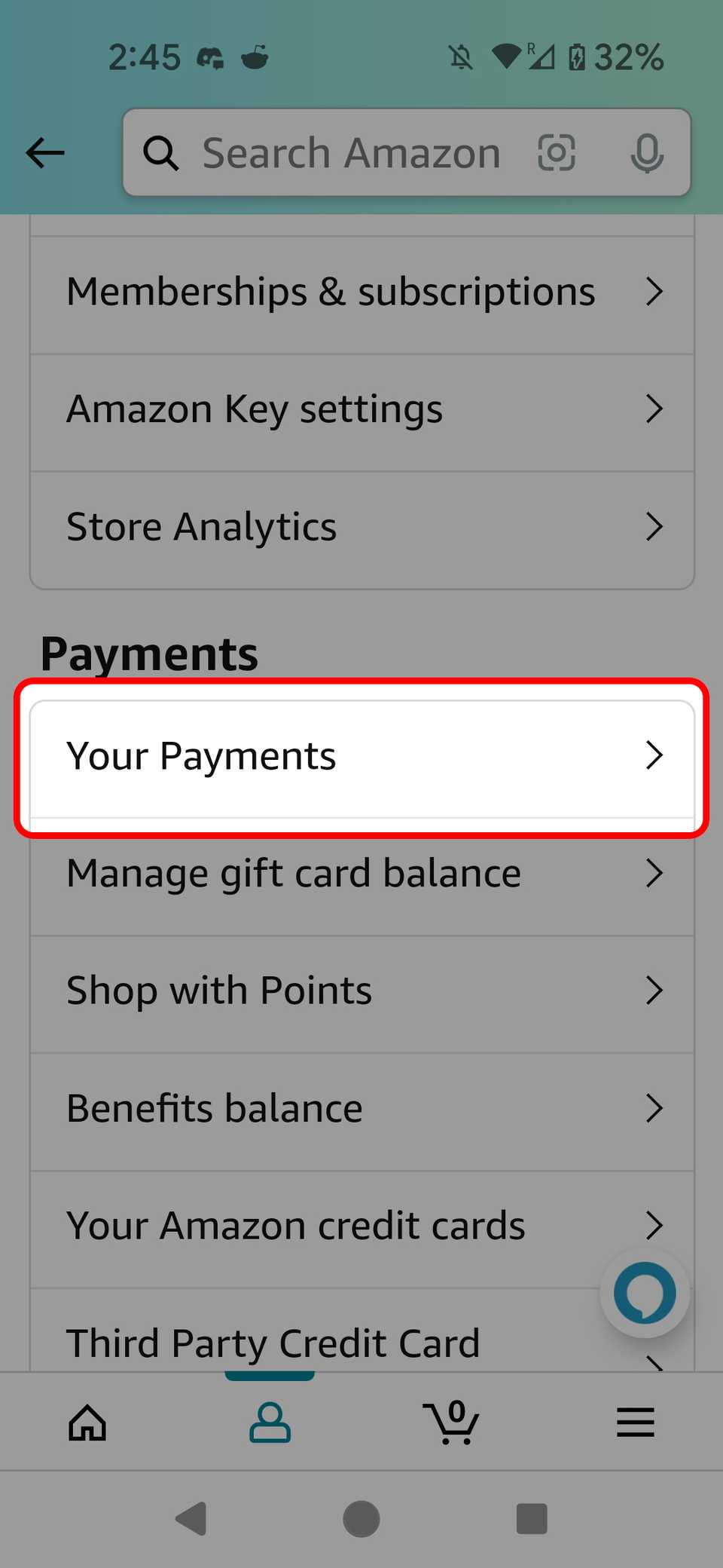 How to delete a credit card from the Amazon app or website