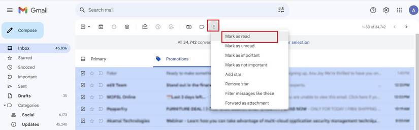 Gmail: How to mark all messages as read