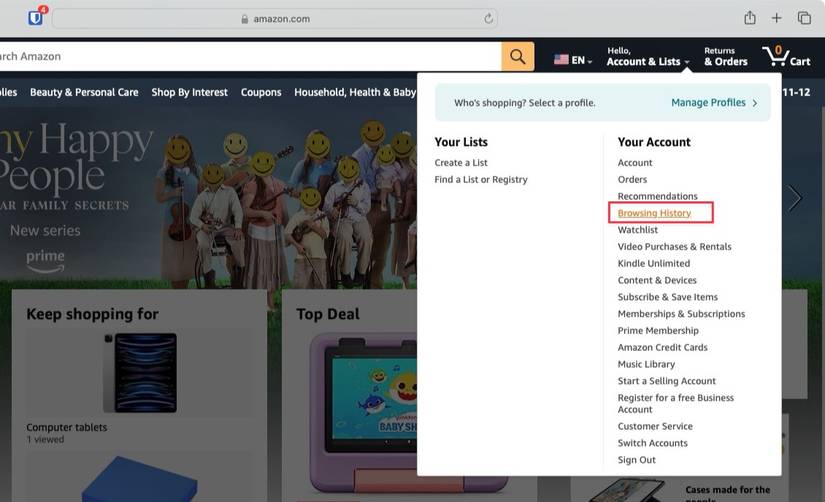 How to edit and delete your Amazon browsing history