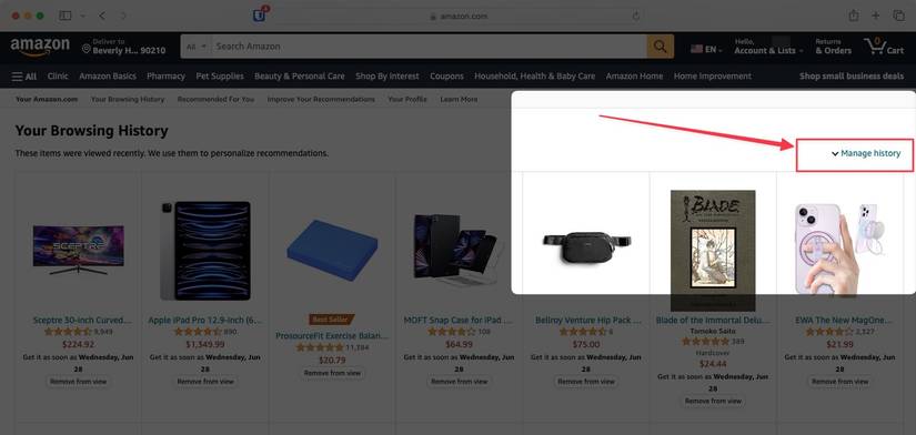 How to edit and delete your Amazon browsing history