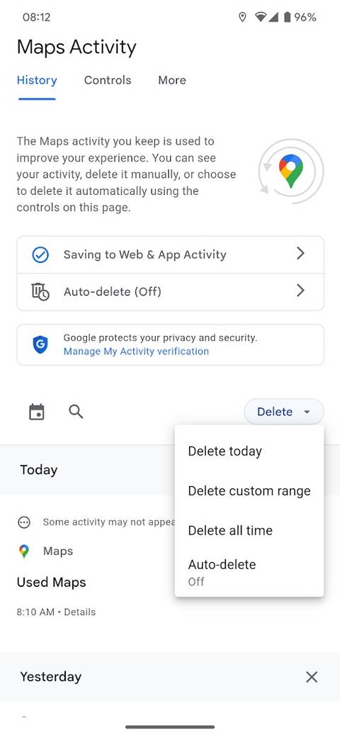 Google Maps: How to delete your history
