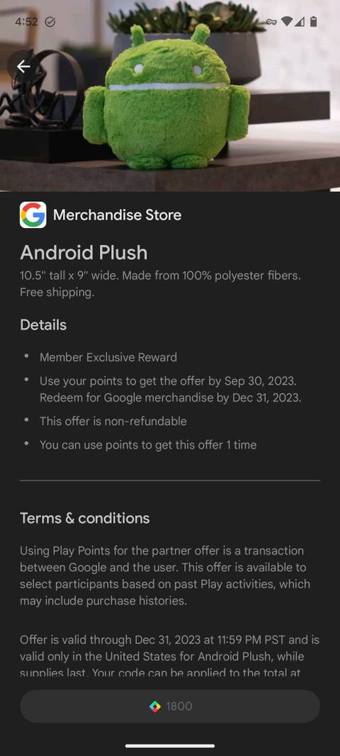 Get a free Android plushie with your Google Play Points