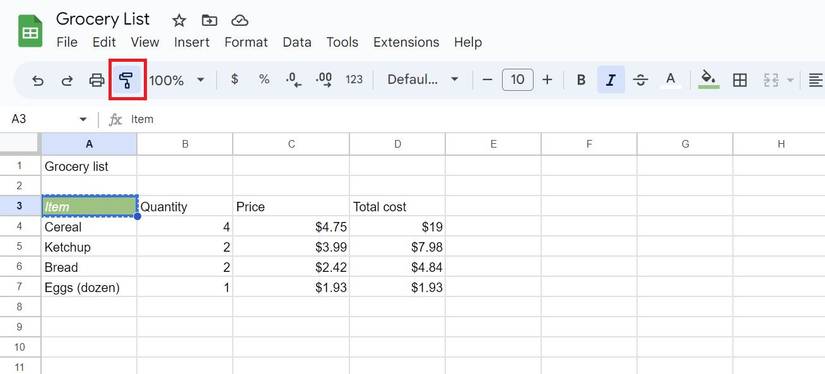Google Sheets: How to paste a style