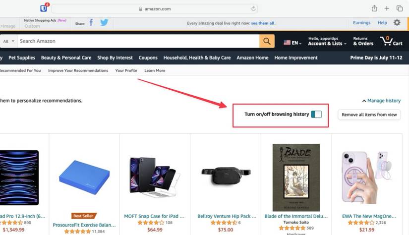 How to edit and delete your Amazon browsing history