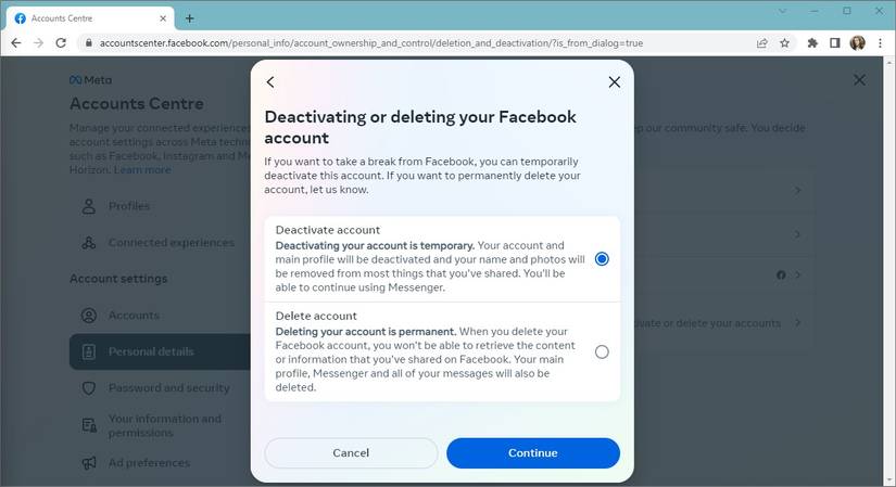 How to temporarily deactivate Facebook